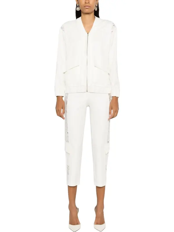 LETHICIA BRONSTEIN Lace-panelled Cropped Cargo Trousers - White