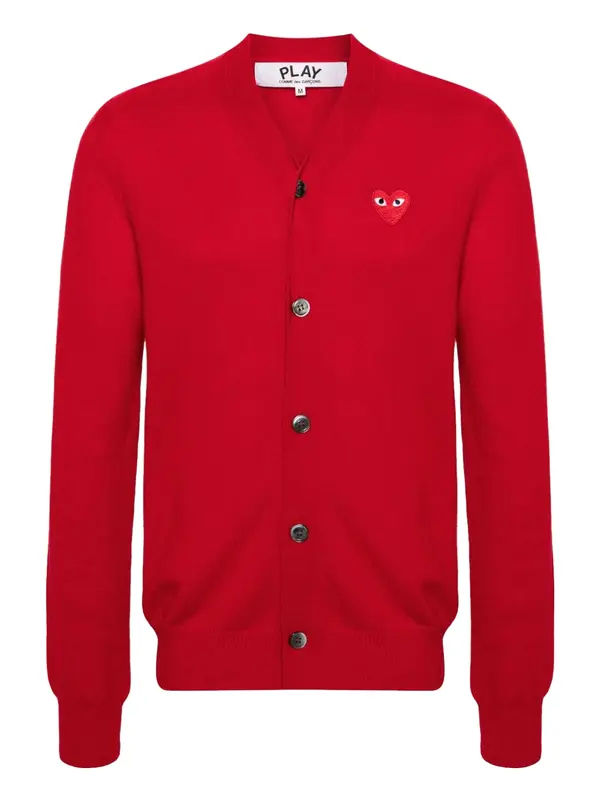 Play Comme Des Garcon Logo-appliqué Wool Cardigan - Red