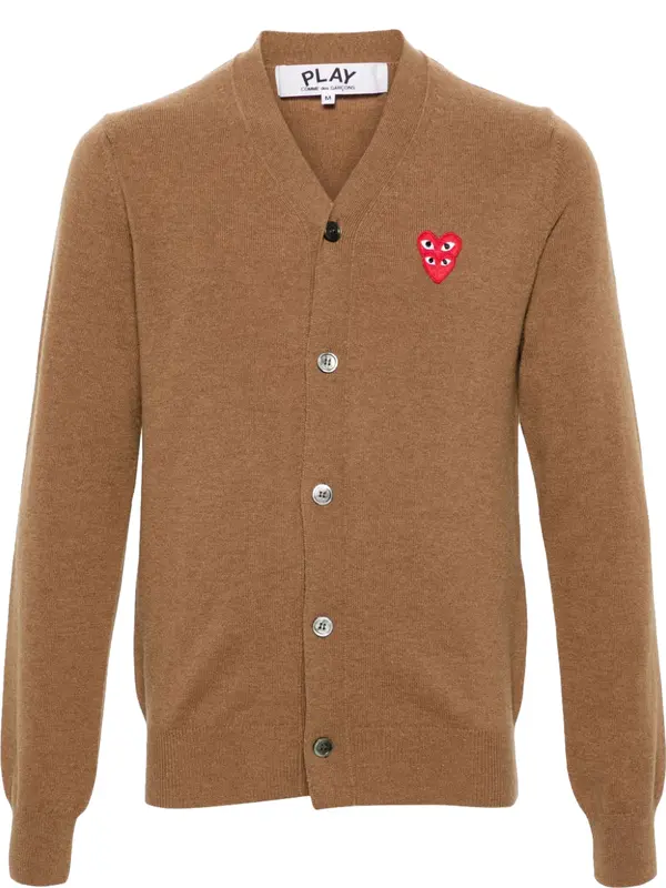 Play Comme Des Garcon Heart-patch Wool Cardigan - Brown