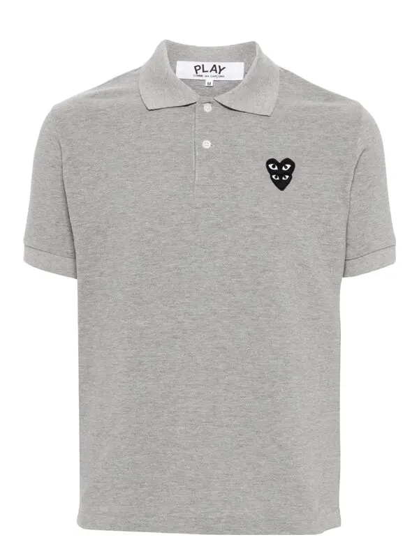 Play Comme Des Garcon Heart-patch Cotton Polo Shirt - Grey