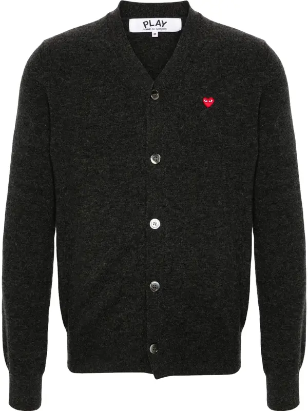 Play Comme Des Garcon Heart-patch Wool Cardigan - Grey