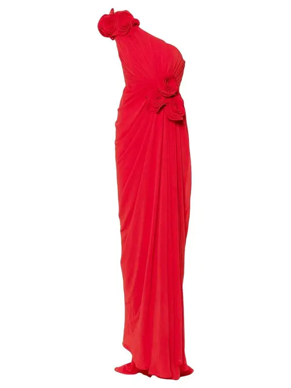 ANA RADU Floral Appliqué Maxi Dress - Red