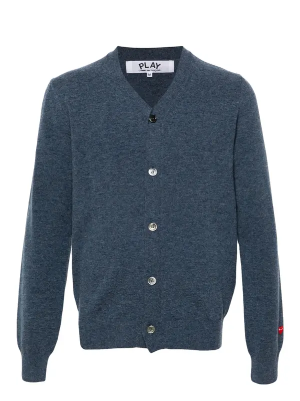 Play Comme Des Garcon Heart-patch Wool Cardigan - Blue
