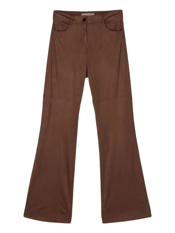 D.exterior Flared Faux Suede Pants - Brown