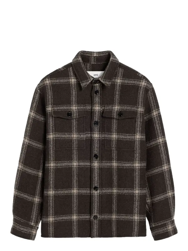 Ami Checked Wool-blend Shirt Jacket - Brown