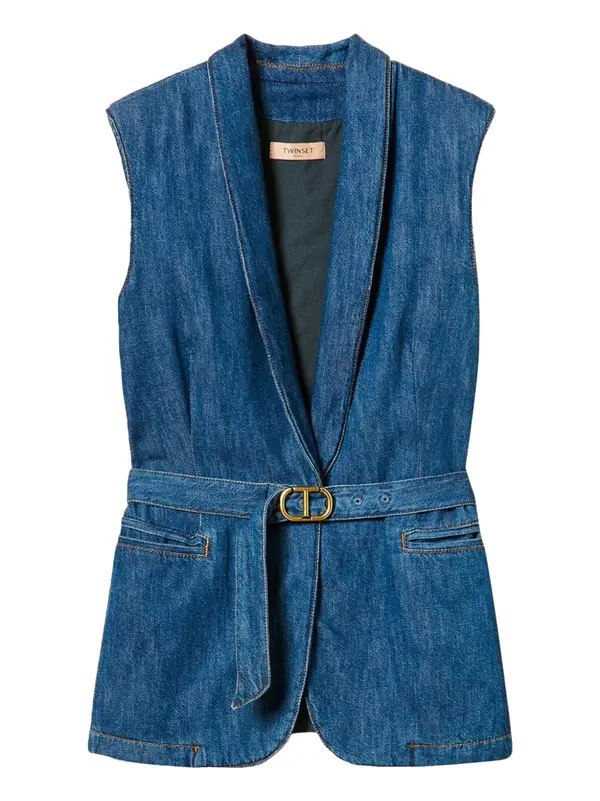 TWINSET Belted Denim Waistcoat - Blue