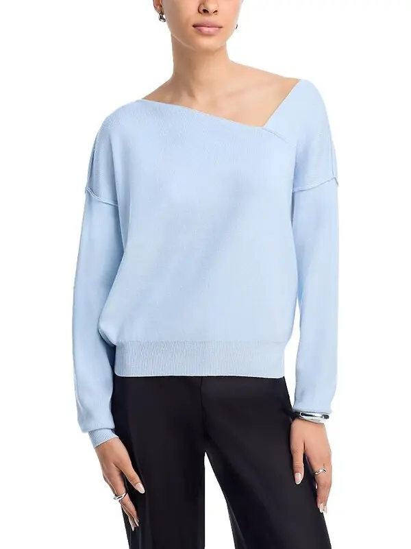 Line & Dot Geometric Neck Sweater - Pale Blue