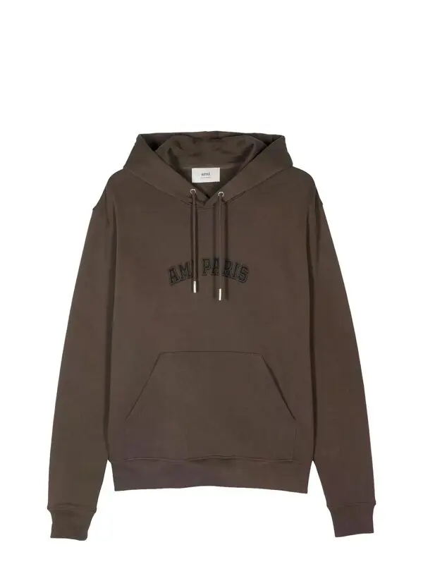 Ami Logo-print Cotton Hoodie - Brown