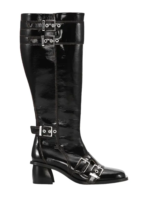 GANNI Double-buckle Knee-high Boots - Black
