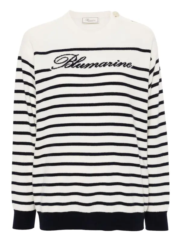 Blumarine Logo Intarsia Knit Sweater - Neutrals