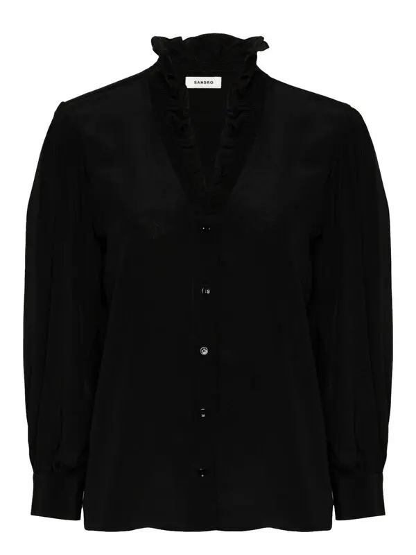 Sandro Silk Georgette Crepe Shirt - Black