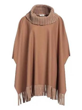 PANICALE Cashmere Blend Cape With Fringes - Beige