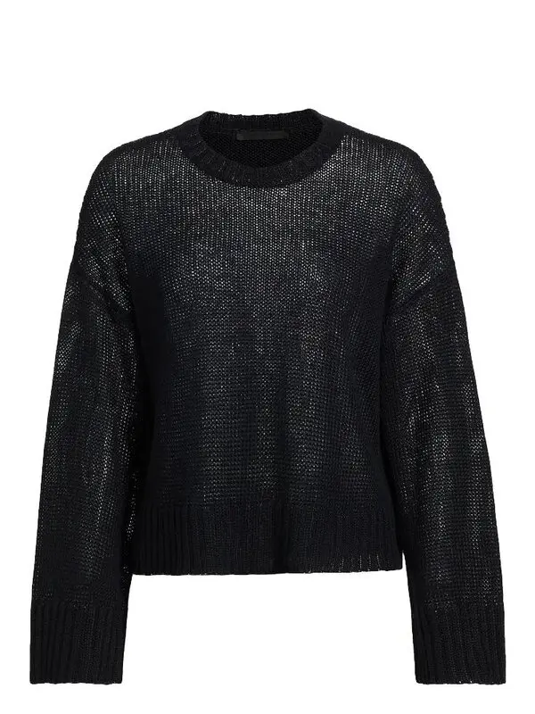 Jenni Kayne Cropped Linen Knit Crewneck Sweater - Black