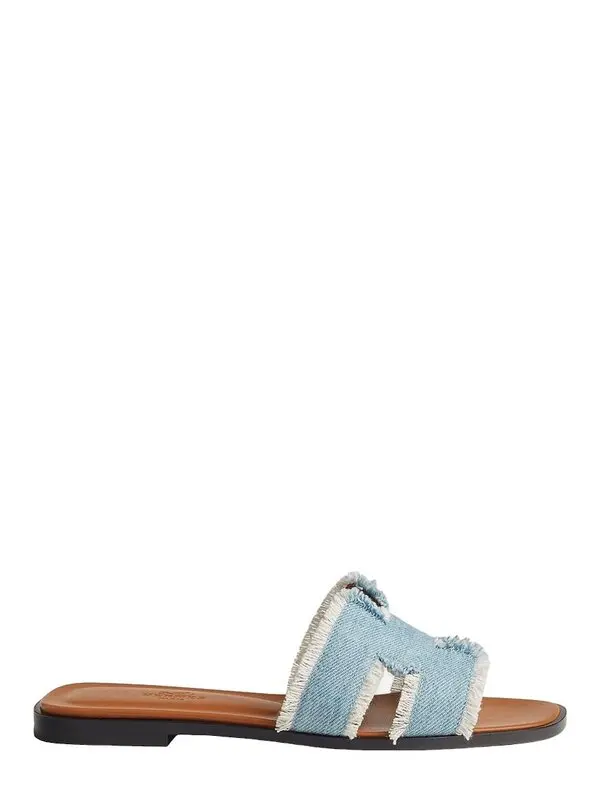 Hermès Oran Sandal In Fringed Denim - Bleu Clair