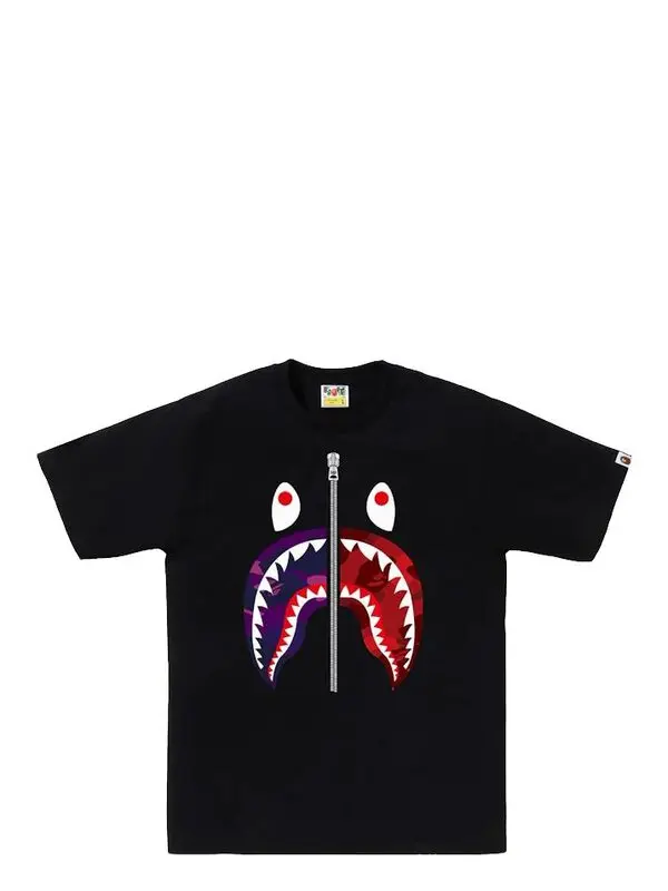 A BATHING APE Abc Camo Rebuild Shark Tee Shirt - Black/purple