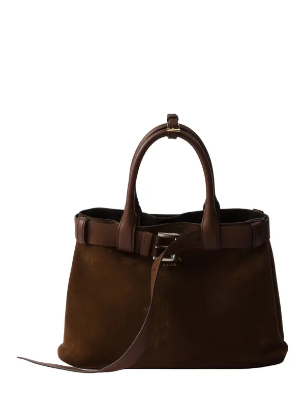 Prada Buckle Medium Suede Bag With Belt - Cocoa Brown