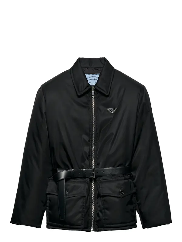 Prada Re-nylon Down Jacket With Belt - Black