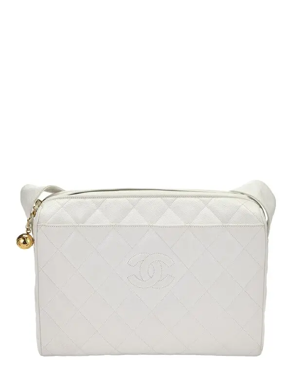 Chanel Caviar Cc Diamond Shoulder Bag - White