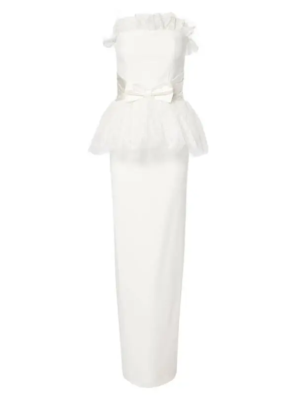 Alessandra Rich Peplum Lace-trimmed Cady Bustier Gown - White