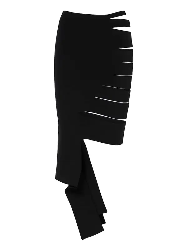 MUGLER Asymmetric Cutout Midi Skirt - Black