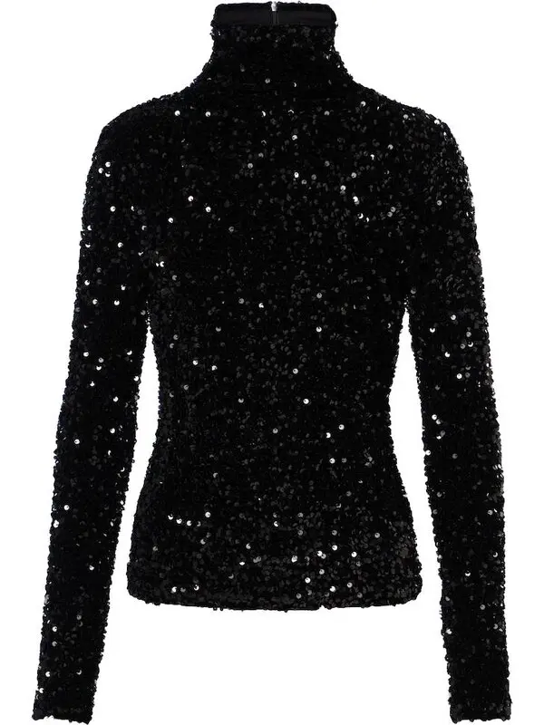 XU ZHI Long-sleeved Sequin Turtleneck - Black
