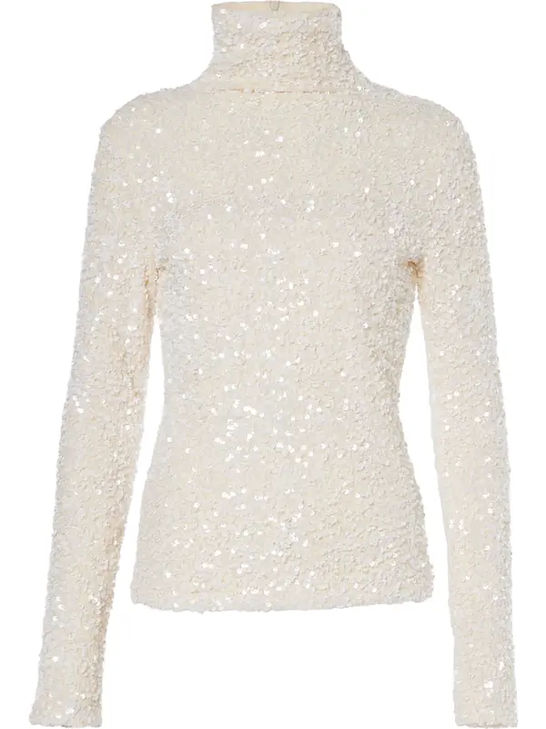 XU ZHI Sequined Turtleneck Top - White