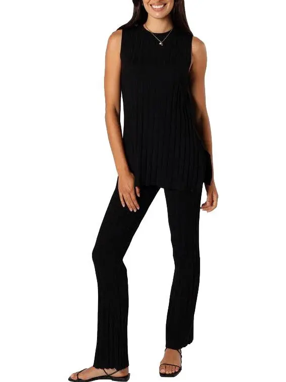 PETAL & PUP Wide Rib Sweater Tank & Straight Leg Pants Set - Black