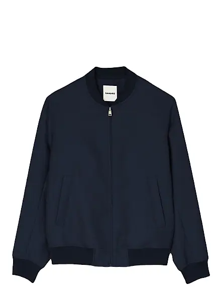 Sandro Regular-fit Ribbed-collar Wool-blend Bomber Jacket - Bleus