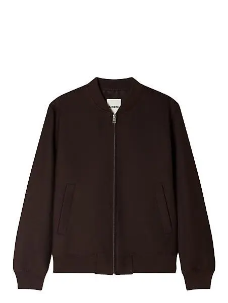 Sandro Ribbed-collar Technical Wool-blend Jacket - Chocolate