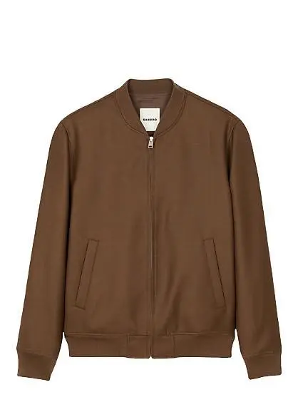 Sandro Regular-fit Ribbed-collar Wool-blend Bomber Jacket - Tobacco Brown