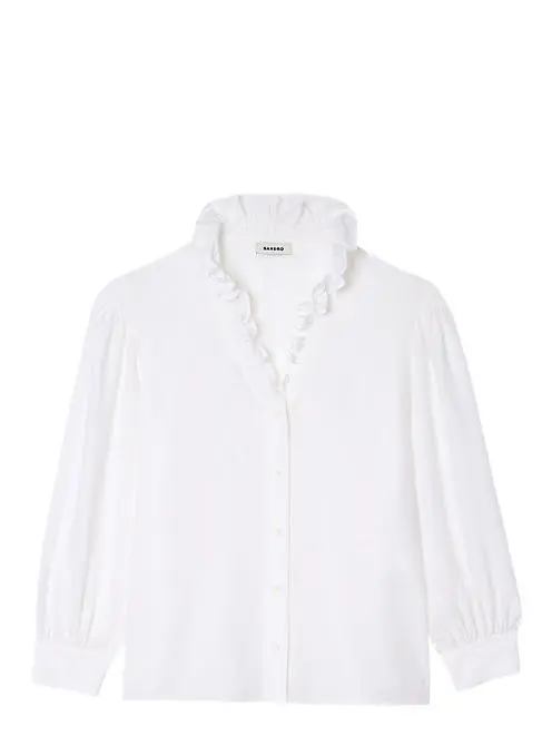 Sandro Ruffle-neck Silk Shirt - Naturels