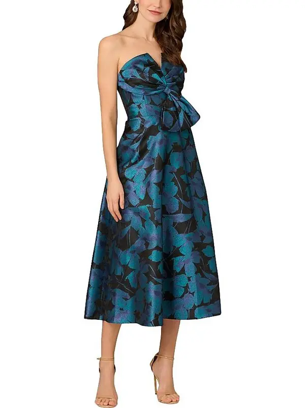 Aidan Mattox Floral Jacquard Midi Dress - Blue Multi