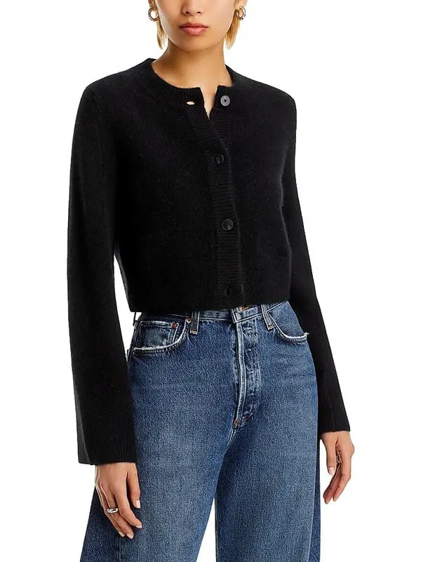 Aqua 100% Cashmere Cropped Cardigan - Black