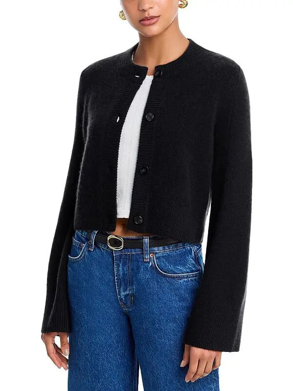 Aqua 100% Cashmere Cropped Cardigan - Black