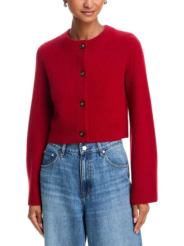 Aqua 100% Cashmere Cropped Cardigan - Cinnamon