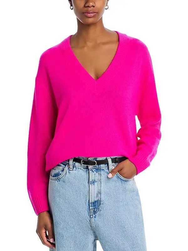 Aqua 100% Cashmere Drop Shoulder V-neck Sweater - Knockout Pink