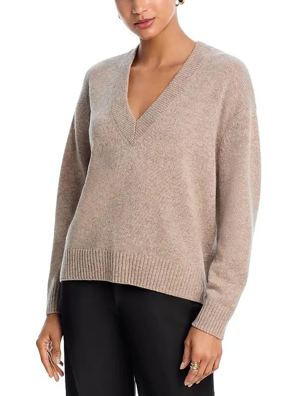 Aqua 100% Cashmere Drop Shoulder V-neck Sweater - Wheat