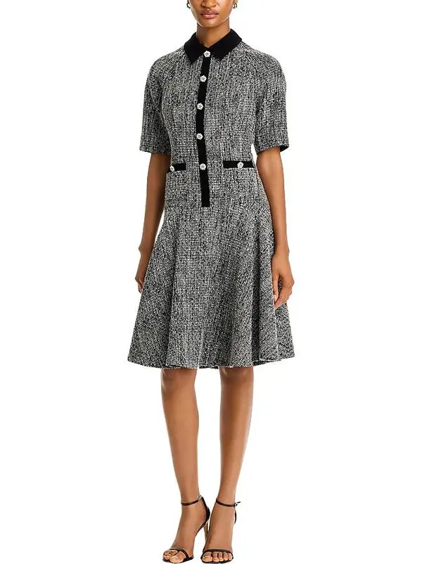 Rickie Freeman For Teri Jon Metallic Tweed Flounce Dress - Black Silver