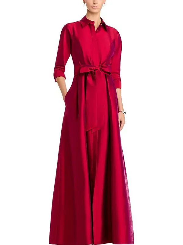 Rickie Freeman For Teri Jon Shirt Dress Gown - Cherry