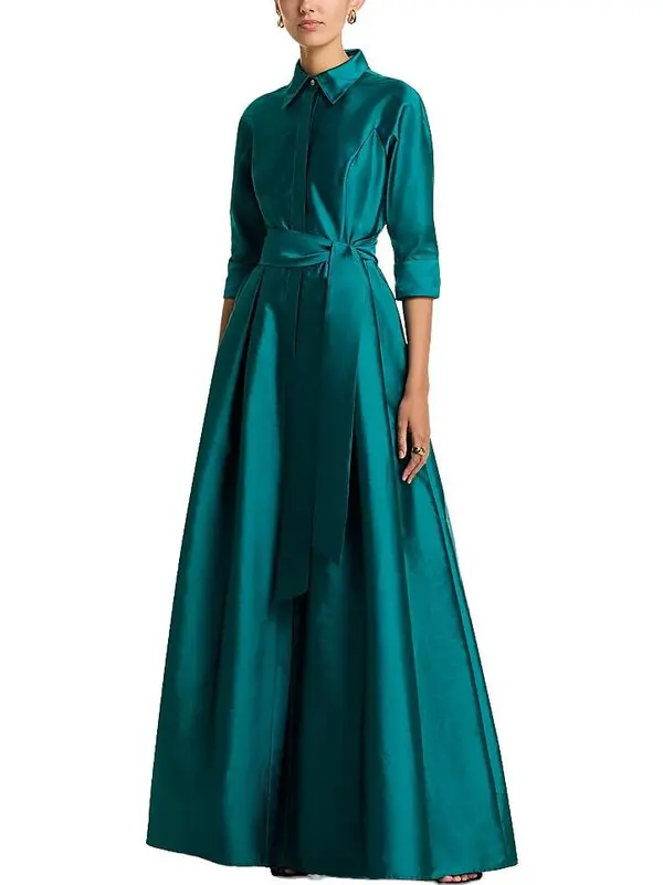 Rickie Freeman For Teri Jon Shirt Dress Gown - Emerald