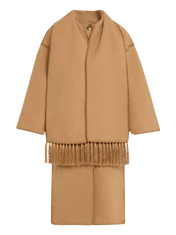 TOTEME Fringe Embroidered Wool Coat - Medium Brown