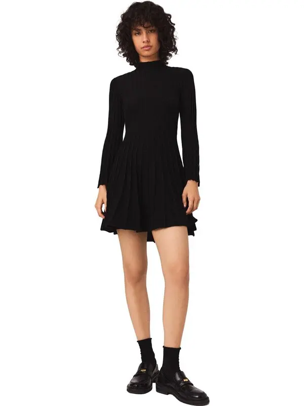 Maje Polyester High-neck Mini Skater Dress - Black