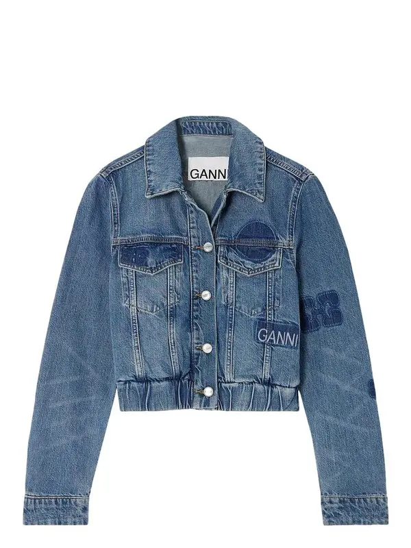 GANNI Cropped Denim Jacket - Mid Denim