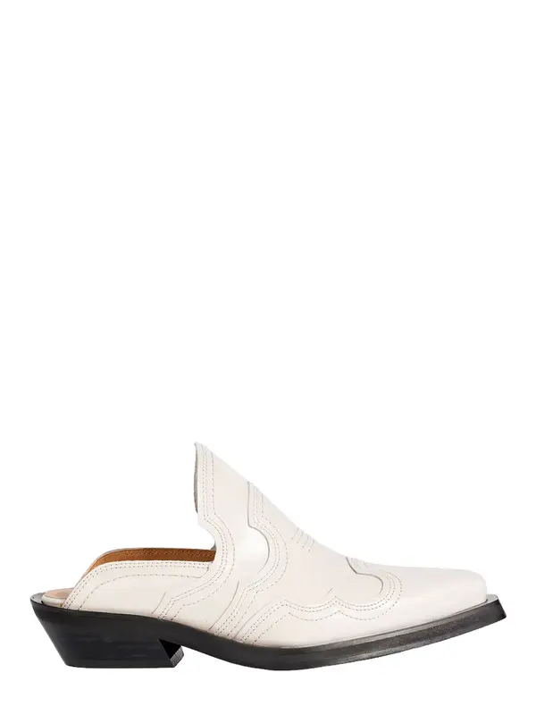 GANNI Western Leather Mules - Ecru