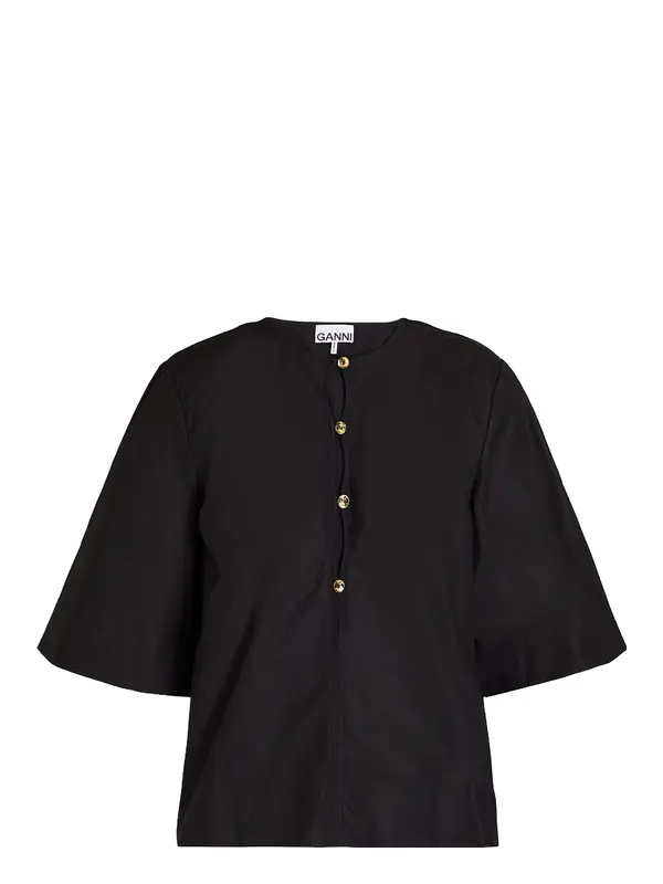 GANNI Cutout Cotton-poplin Blouse - Black