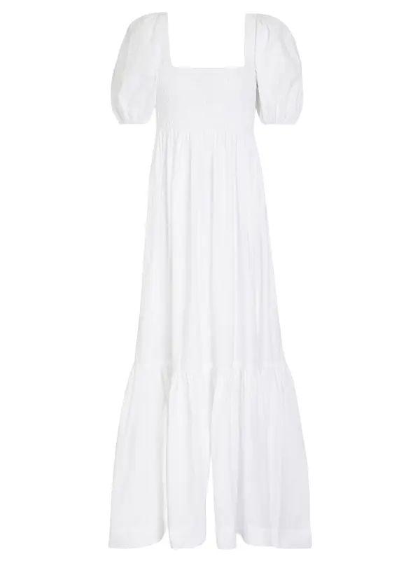 GANNI Shirred Cotton-poplin Maxi Dress - White