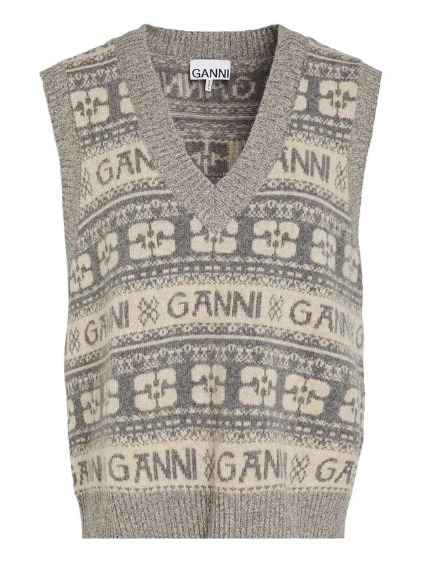 GANNI Jacquard-knit Vest - Gray