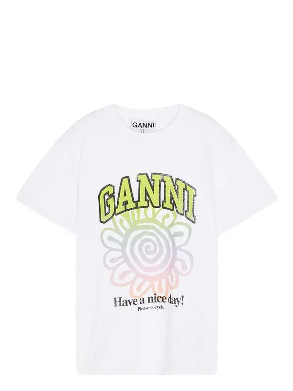 GANNI Printed Cotton-jersey T-shirt - White