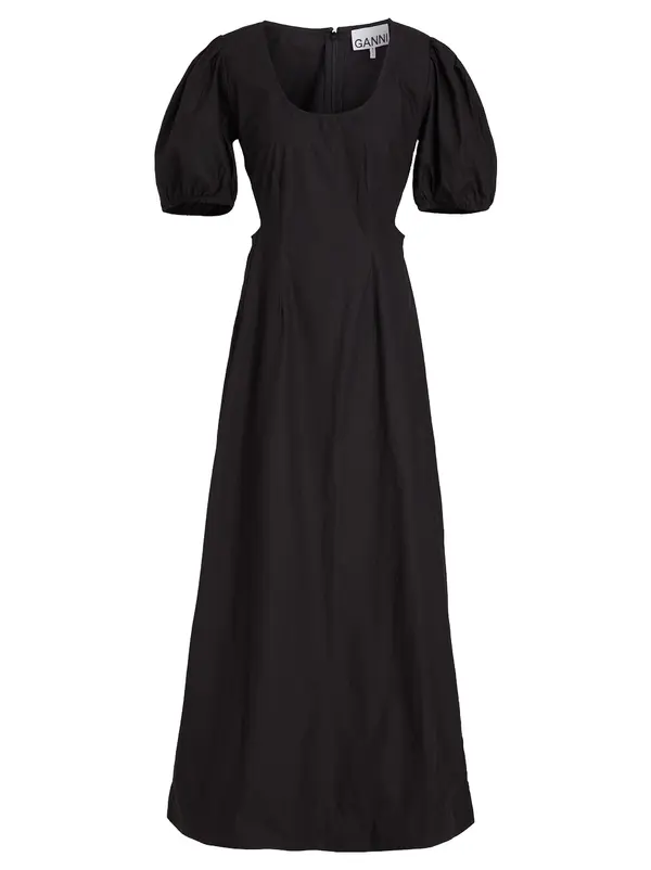 GANNI Cutout Cotton-poplin Maxi Dress - Black