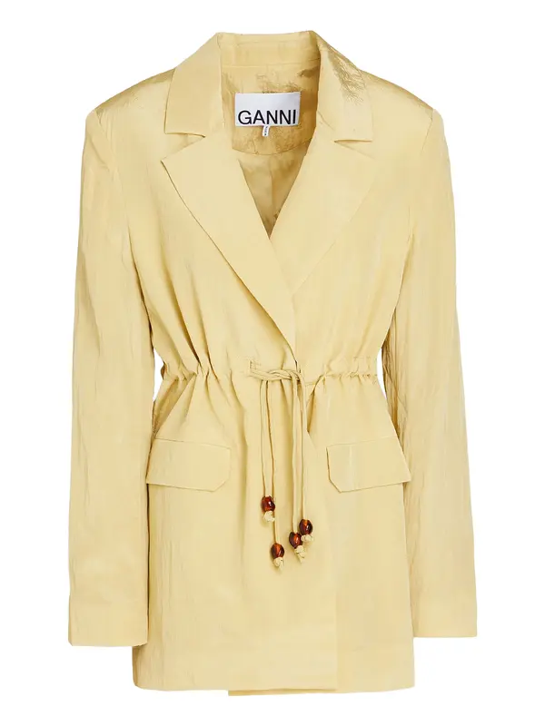 GANNI Bead-embellished Crinkled Shell Blazer - Chartreuse